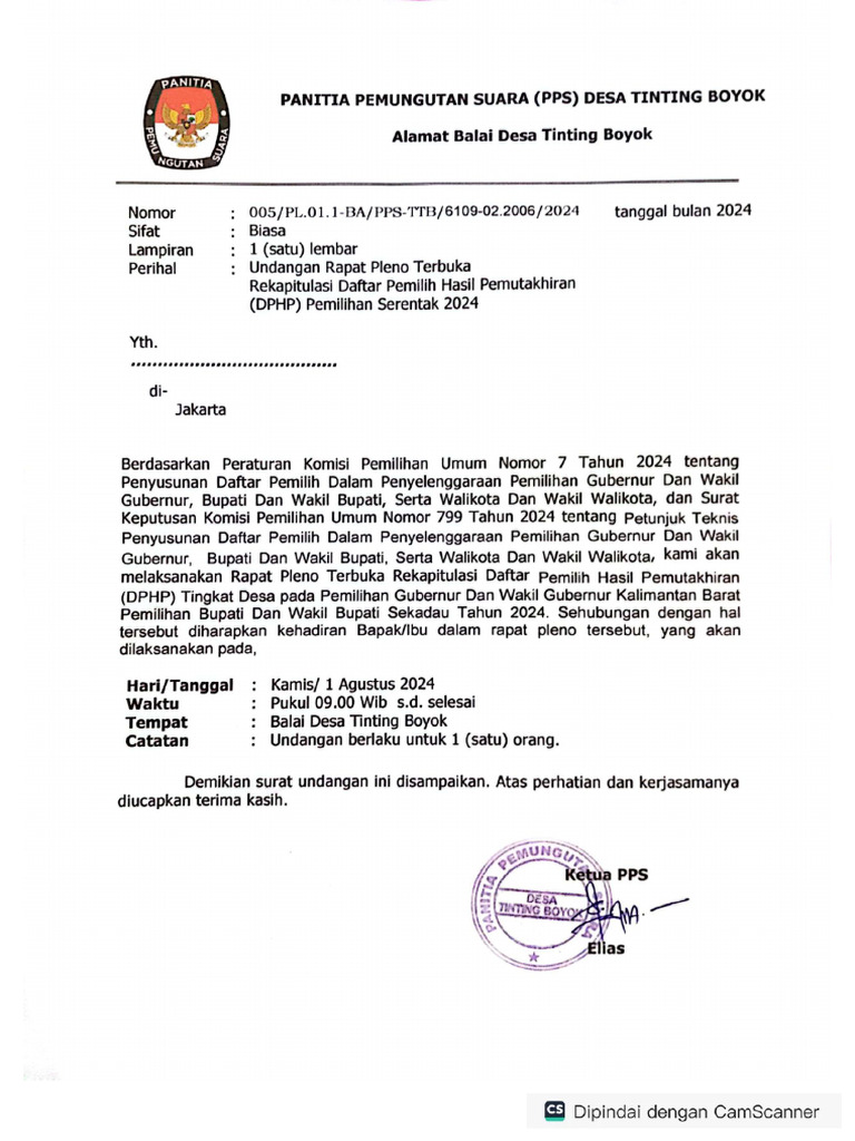 Undangan Rapat Pleno PPS TTB | PDF