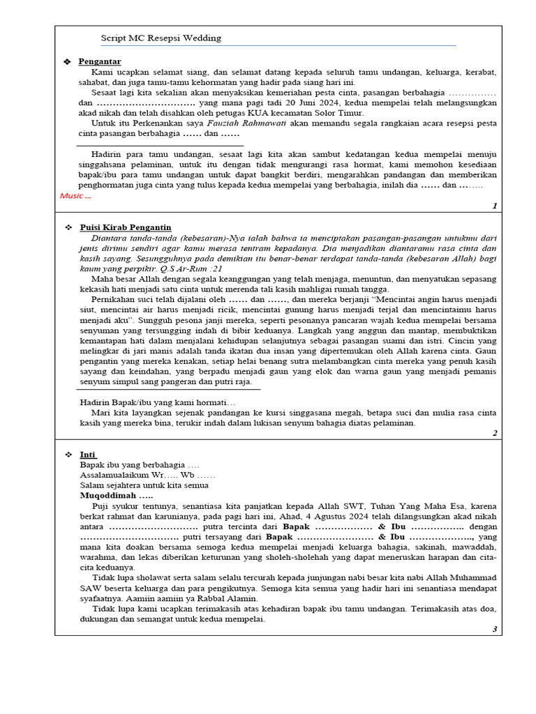 Script MC Resepsi Wedding | PDF