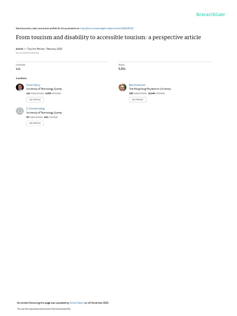 From Tourism And Disability To Accessible Tourism A Perspective