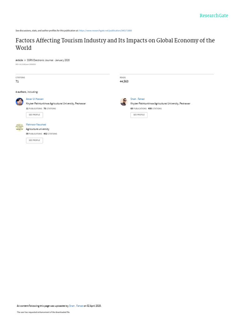 Factors Affecting Tourism Industryand Its Impactson Global Economyofthe ...