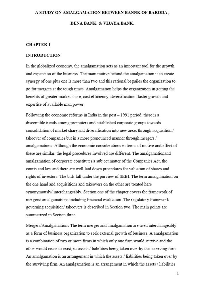 A Study On Amalgamation Between Bannk of Baroda | PDF | Consolidation ...
