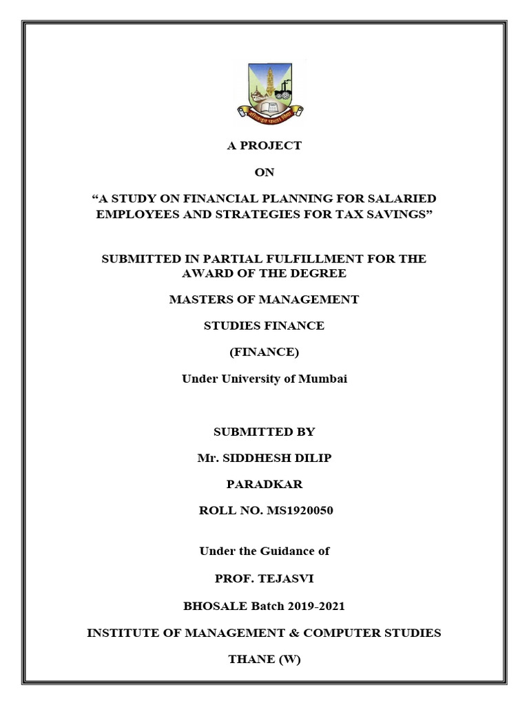 A Study On Financial Planning For Salaried Employees and Strategies For Tax Savings | PDF ...