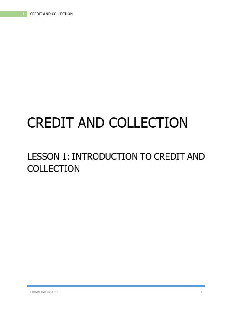 CREDIT AND COLLECTION Lesson 1 | PDF | Credit | Finance & Money Management