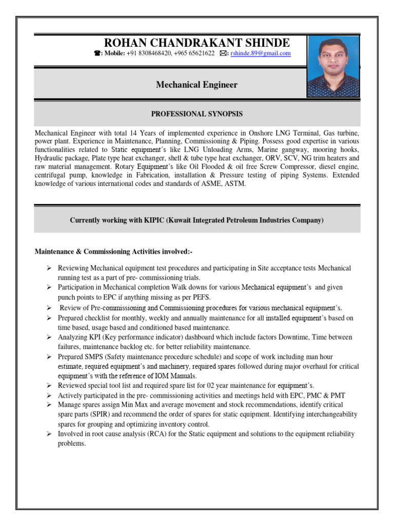Mechanical Engineer Rohan Shinde Resume | PDF | Pump | Boiler