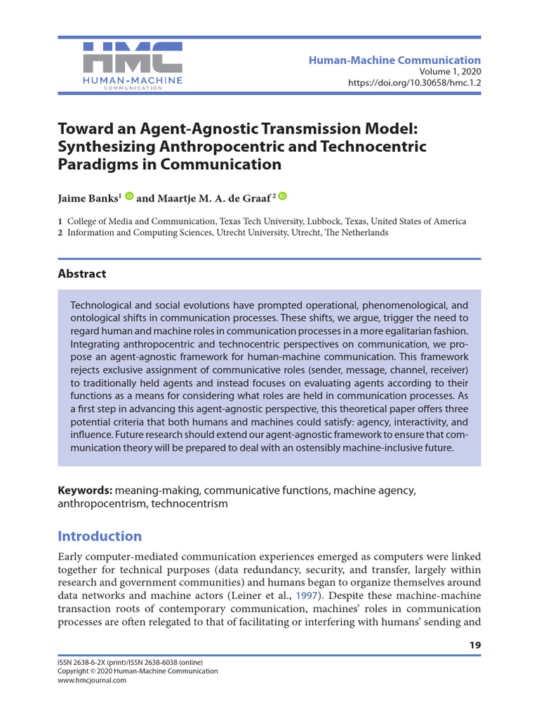 Toward An Agent-Agnostic Transmission Model - Synthesizing Anthrop | PDF | Communication ...