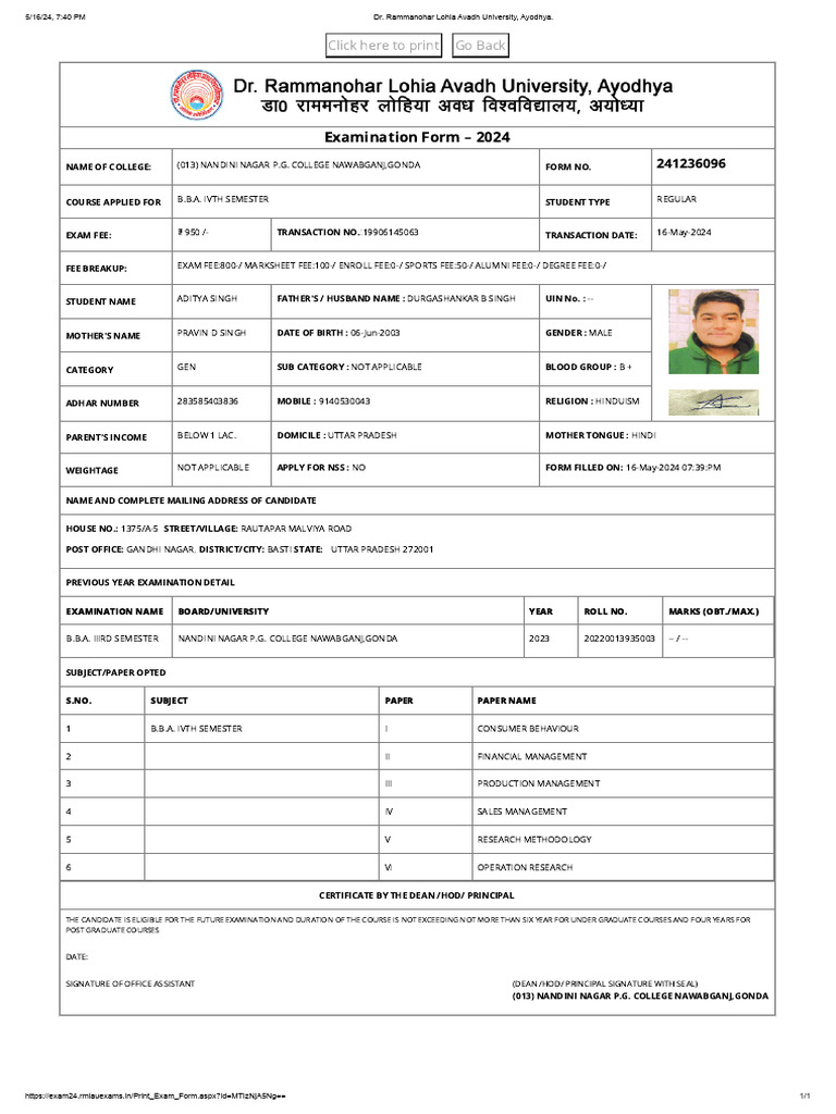 Dr. Rammanohar Lohia Avadh University, Ayodhya | PDF
