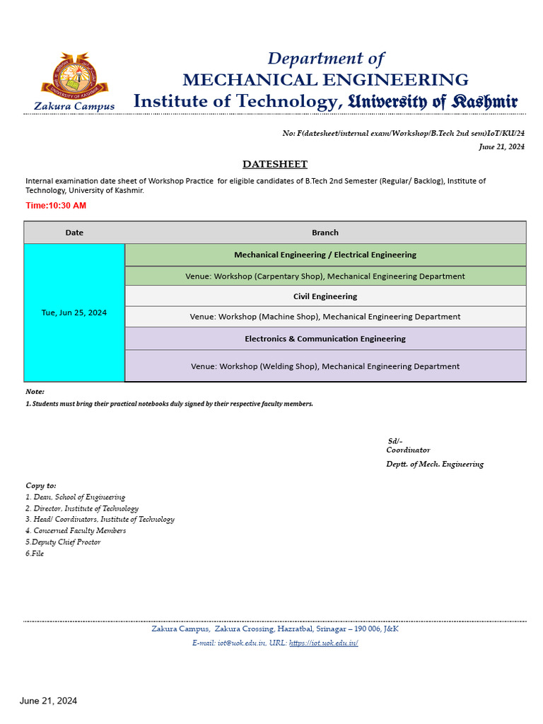 Workshop Date Sheet 2nd Spring 2024 | PDF | Mechanical Engineering | Physical Sciences