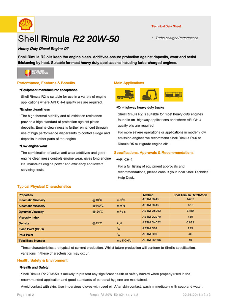 Shell Rimula r2 20w 50 | PDF | Motor Oil | Materials