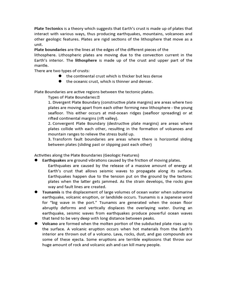 Plate Tectonics Is A Theory Which Suggests That Ea | PDF | Plate ...