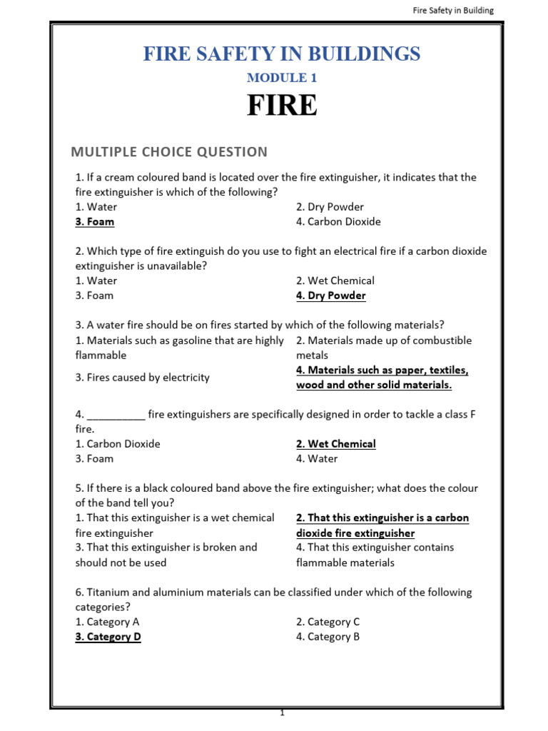Module 1 MCQ FIRE SAFETY IN BUILDING | PDF | Fires | Firefighting