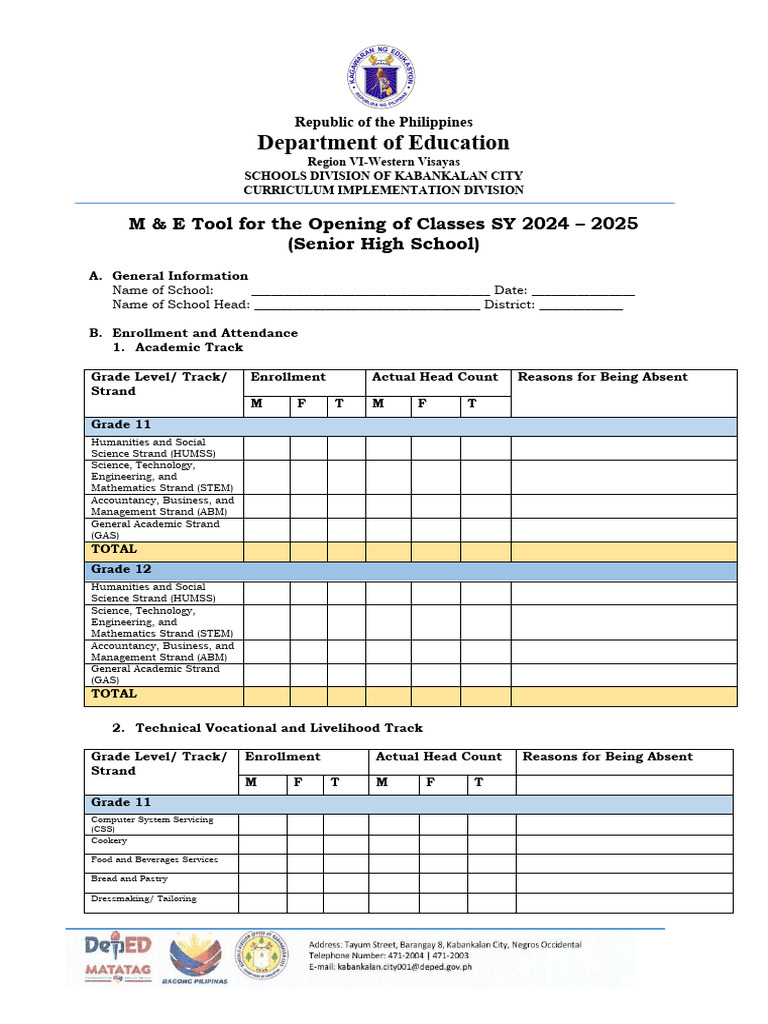 4b - M & E For The Opening of Classes - SHS | PDF | Classroom