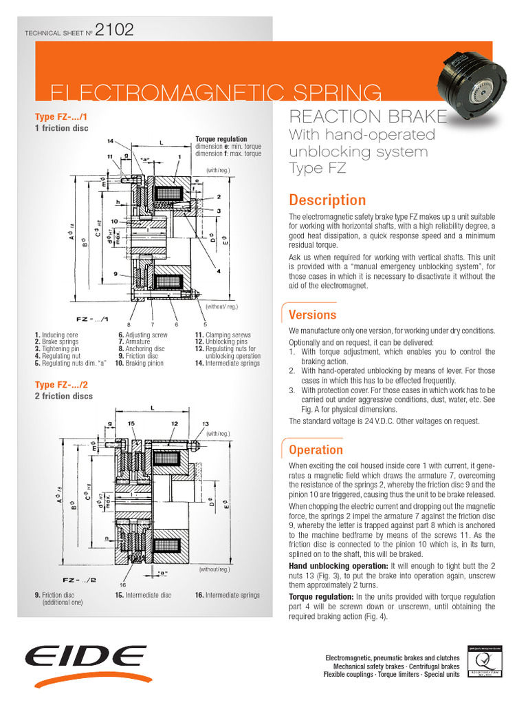 Electromagnetic Brakes-Fz-Eide | PDF | Brake | Electrical Engineering