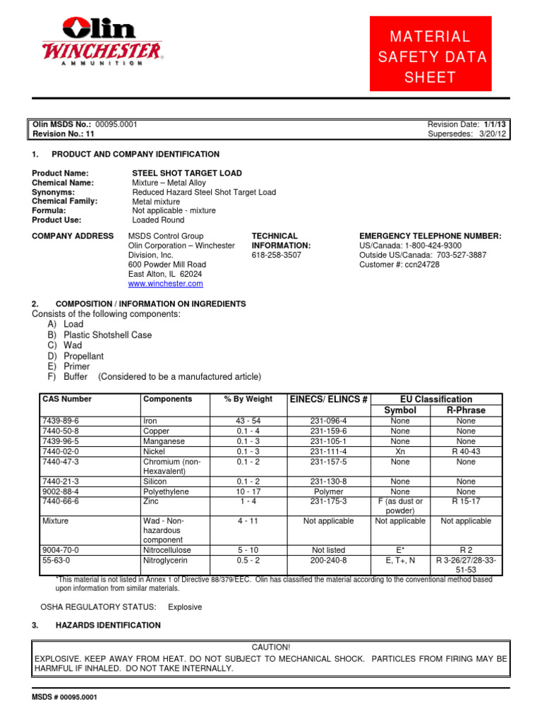 Winchester - Steel Shot Target Load - Tag.msds | PDF | Fires | Firefighting