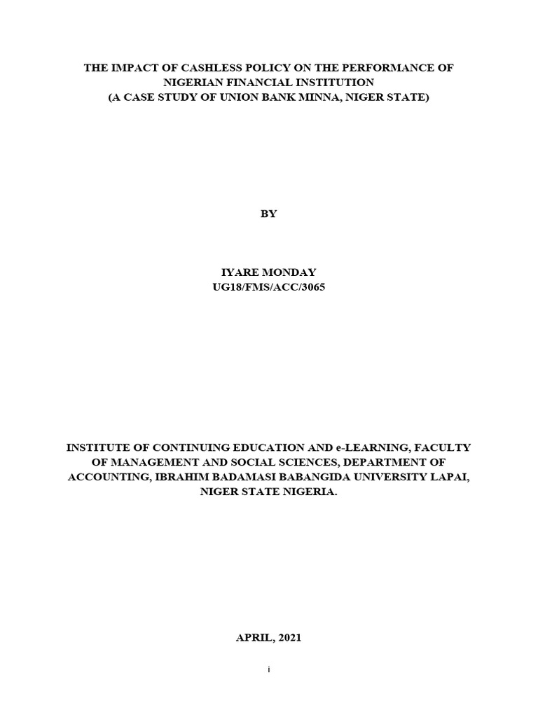The Impact of Cashless Policy On The Performance of Nigerian Financial Institution | PDF ...