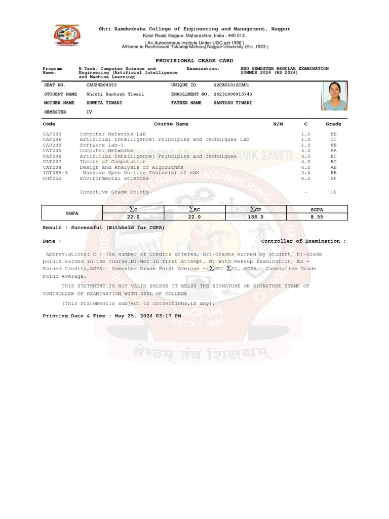1 - Shruti - Tiwari-Marksheet-Pointer-SUMMER 2024-2024-05-25 - 15-17-26 | PDF | Applied ...