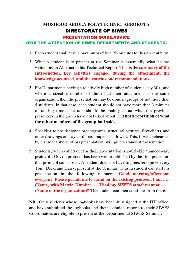 SIWES - 20222023 Defense Presentation Guide | PDF | Career & Growth