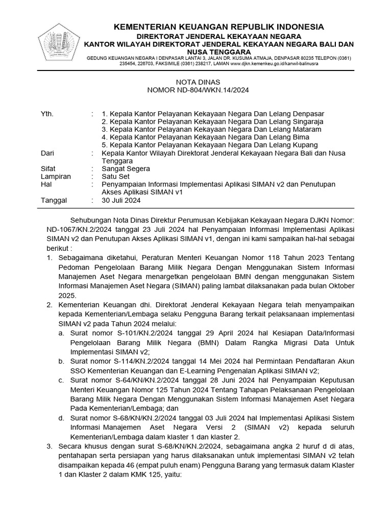 Implementasi SIMAN v2 dan Penutupan v1 | PDF