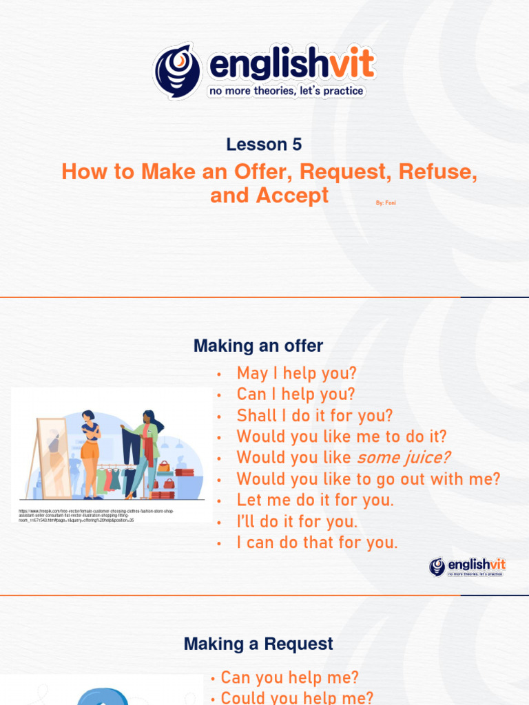 05 - HOW TO MAKE AN OFFER, REQUEST, REFUSE, AND ACCEPT | PDF | Grammar ...