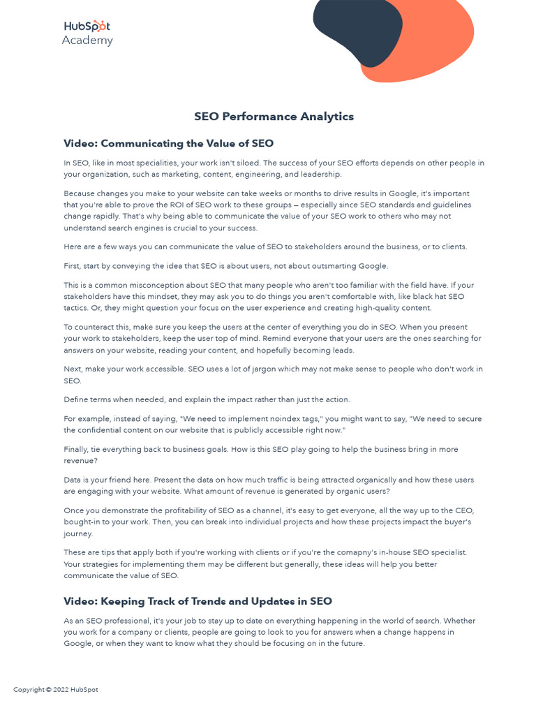 Seo Performance Analytics Transcript Pdf Search Engine Optimization 7081