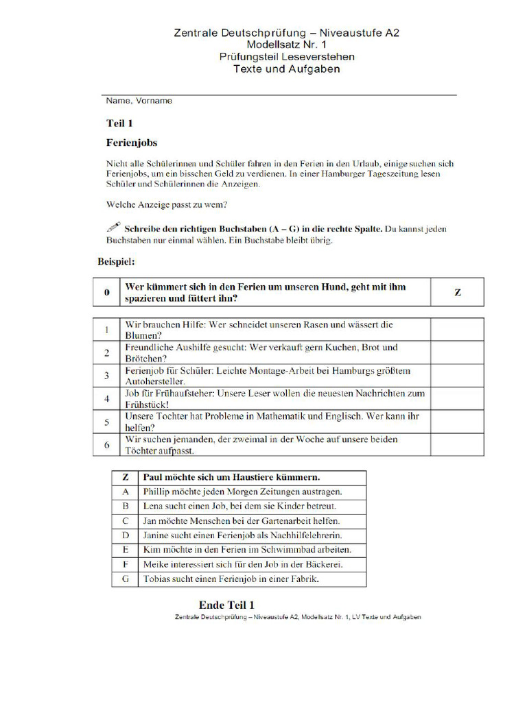 Modellsatz 04 - Leseverstehen | PDF