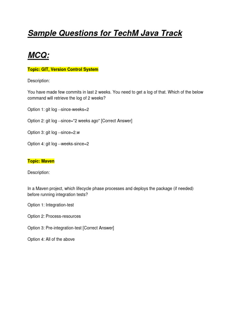 Tech M - Sample Java QB For Trained Freshers | PDF | Spring Framework | Parameter (Computer ...