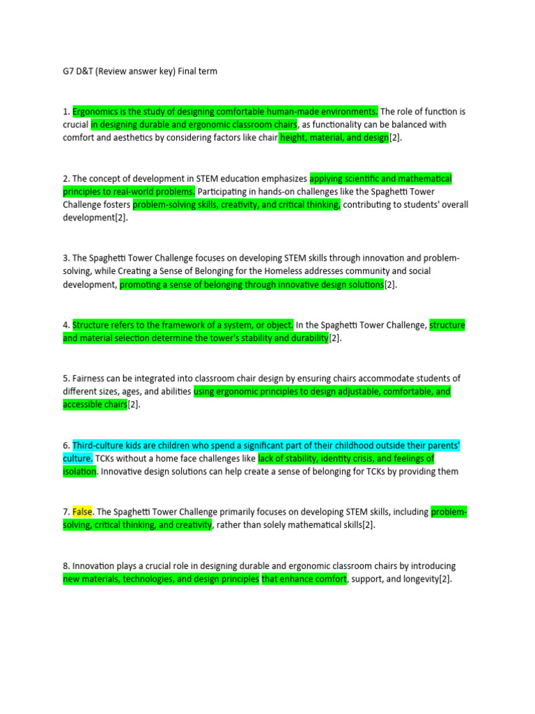 G 7D&T ( Review answer key) Final term | PDF | Human Factors And Ergonomics | Creativity