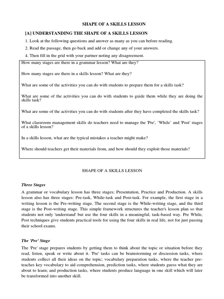 Skills Lesson Framework Guide | PDF | Reading Comprehension | Teachers