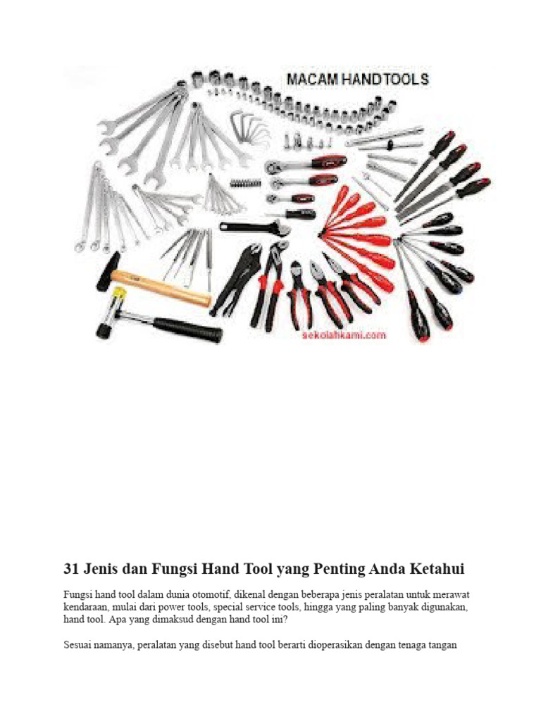 31 Jenis Dan Fungsi Hand Tool Yang Penting Anda Ketahui | PDF | Seni ...