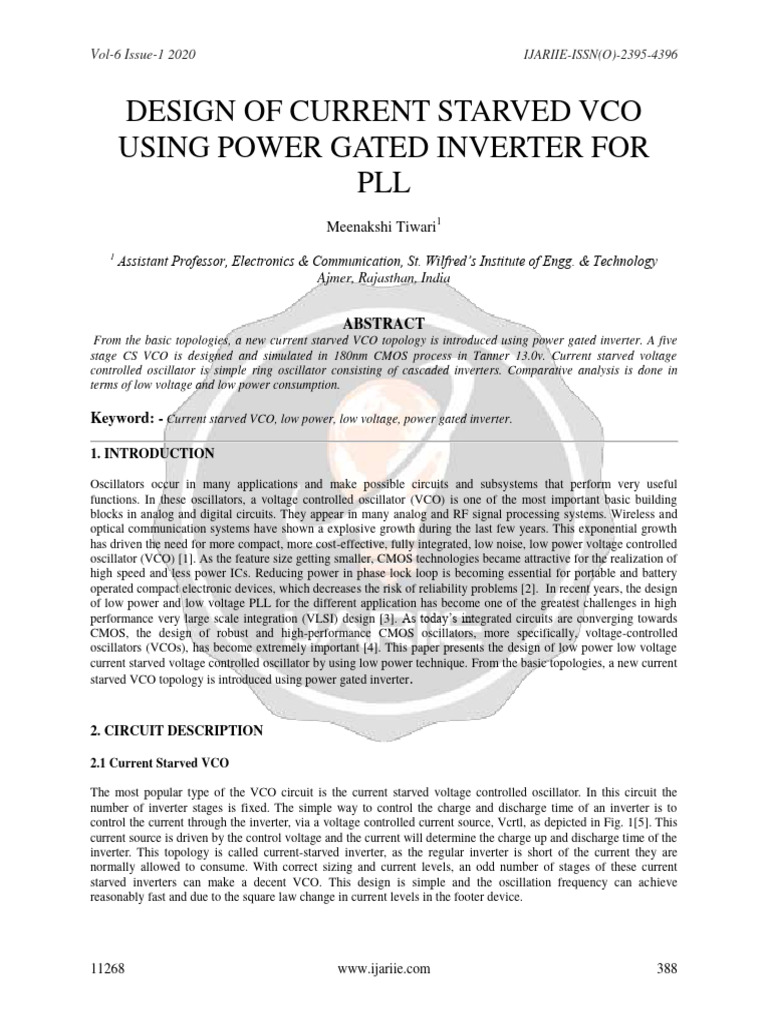 Design of Current Starved Vco Using Power Gated Inverter For PLL ...