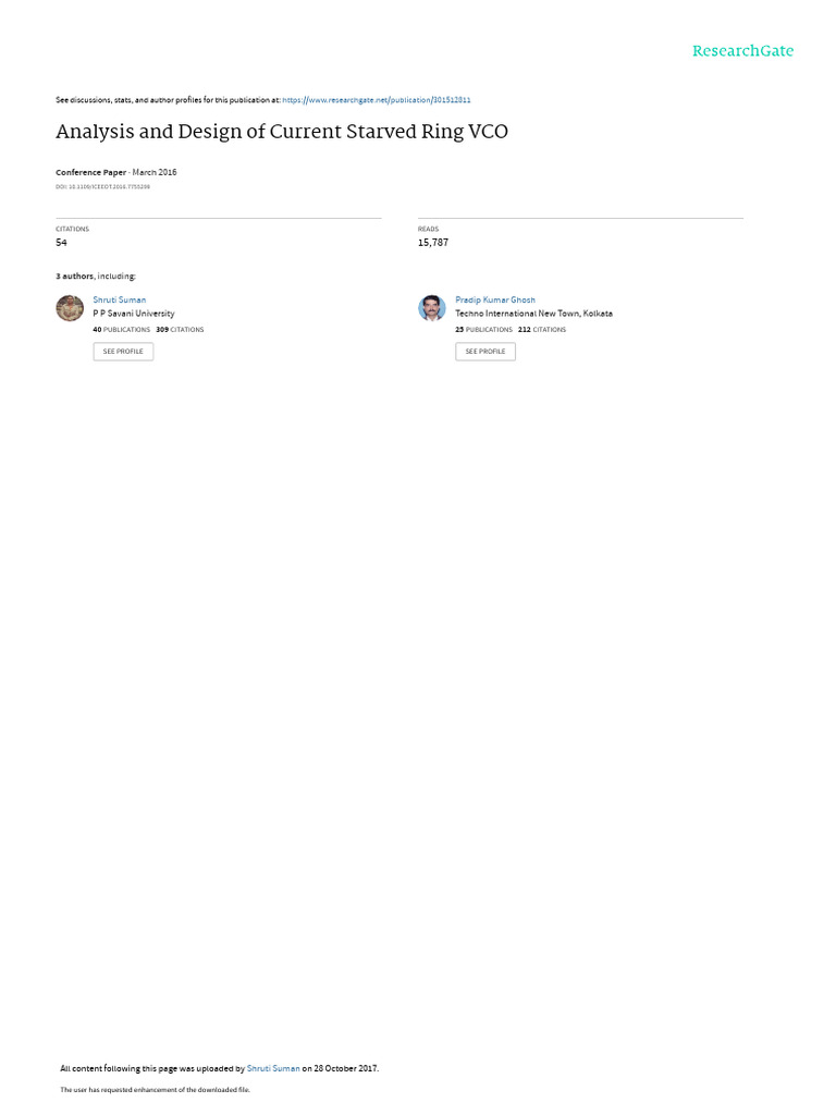 Analysis and Design of Current Starved Ring VCO | PDF | Electronic ...