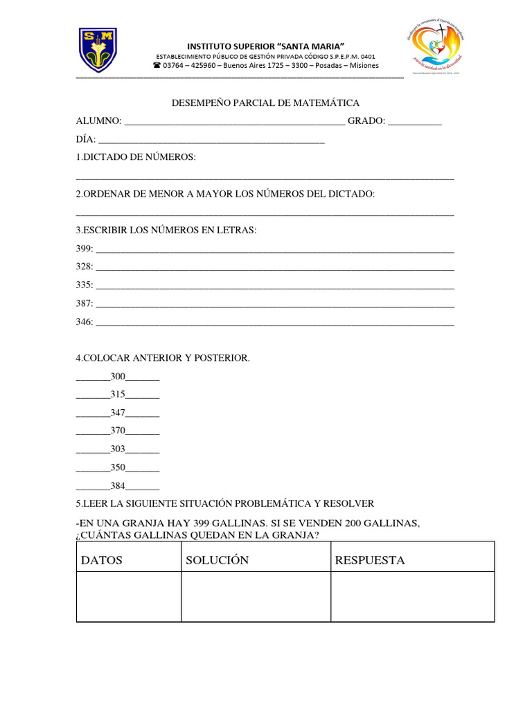 DESEMPEÑO PARCIAL DE MATEMÁTICA SEGUNDO | PDF