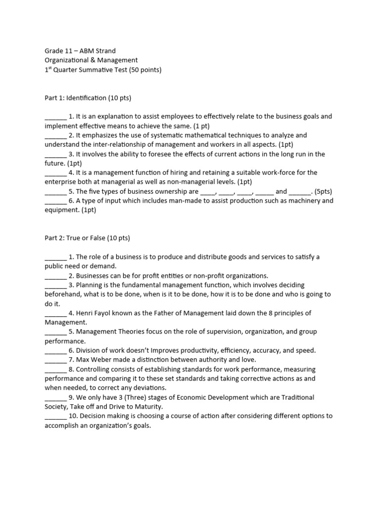 Grade 11 - Q1 - Summative Test | PDF | Strategic Planning | Economies