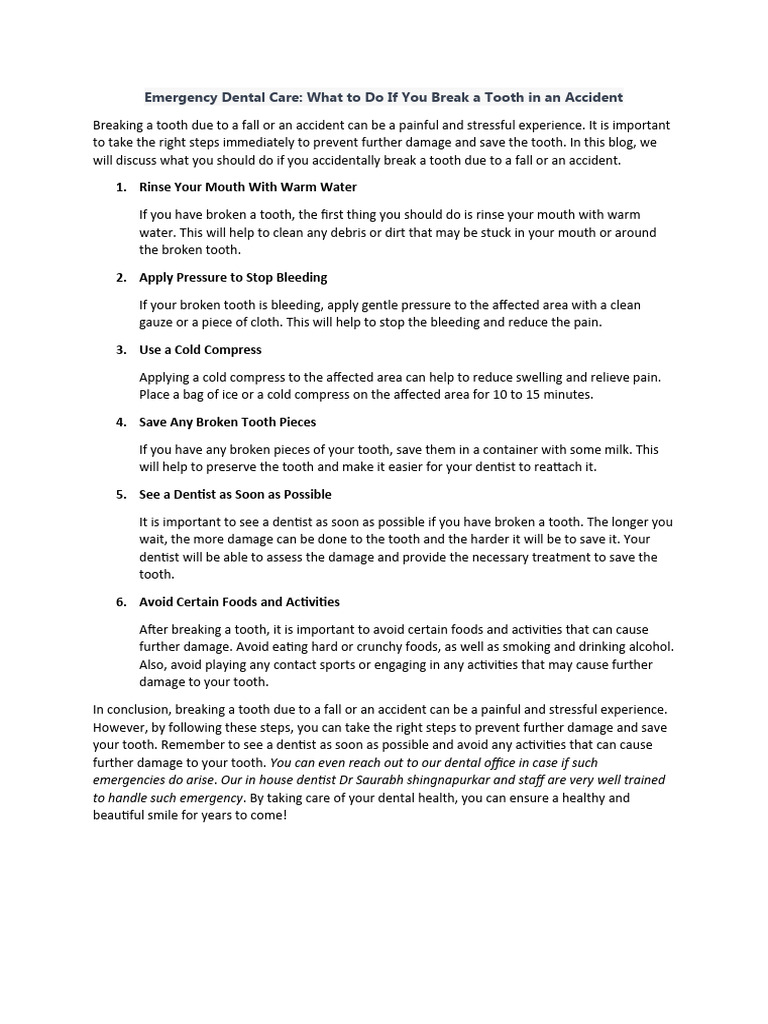 Emergency Dental Care What To Do If You Break A Tooth in An Accident ...