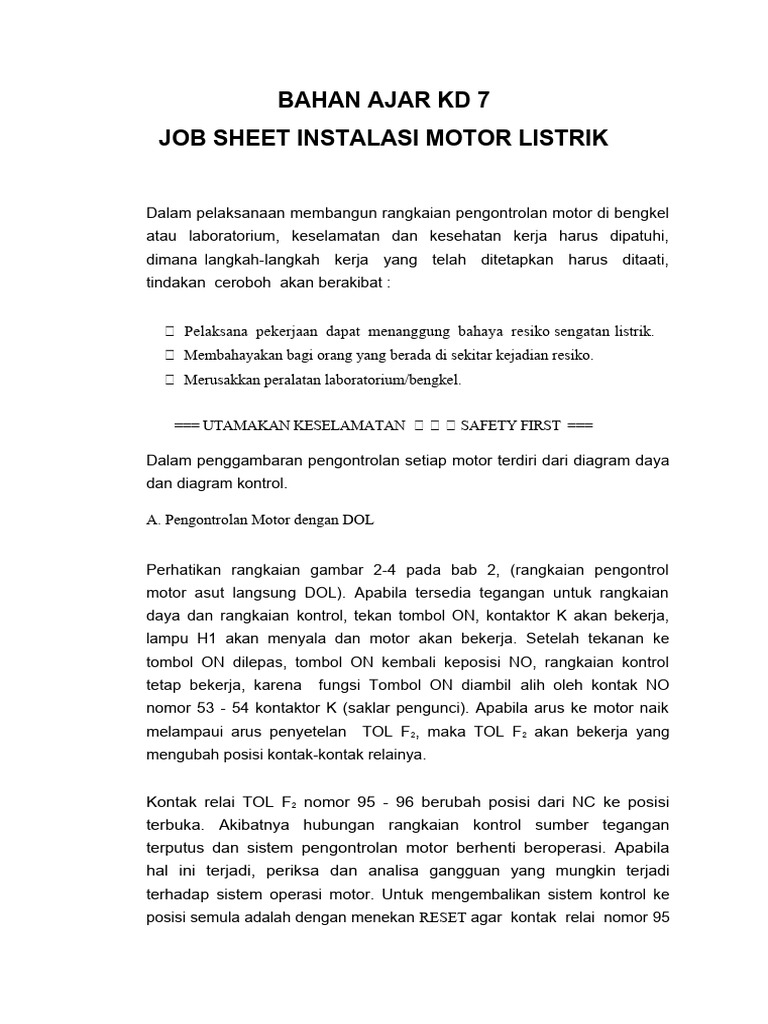 BAHAN AJAR KD 7 (Job Sheet Instalasi Motor Listrik) | PDF | Komputer | Teknologi & Rekayasa