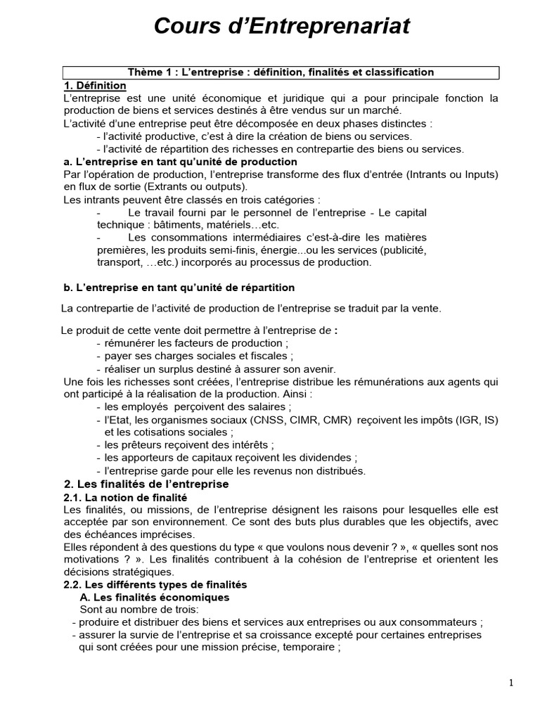 Cours D'entrepreneuriat | PDF | Business | Fonds de roulement