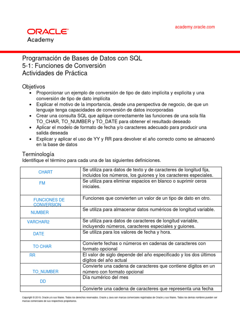 Funciones de Conversión en SQL: Prácticas | PDF | SQL | Tipo de datos