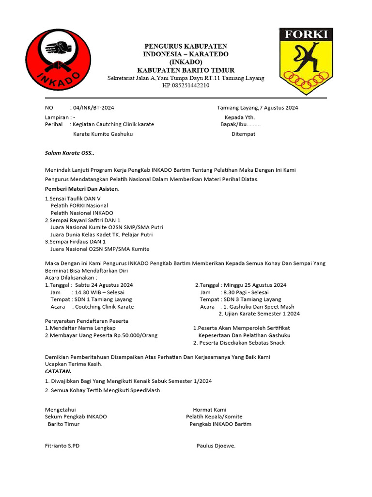 Cautching Clinik Karate INKADO Bartim | PDF