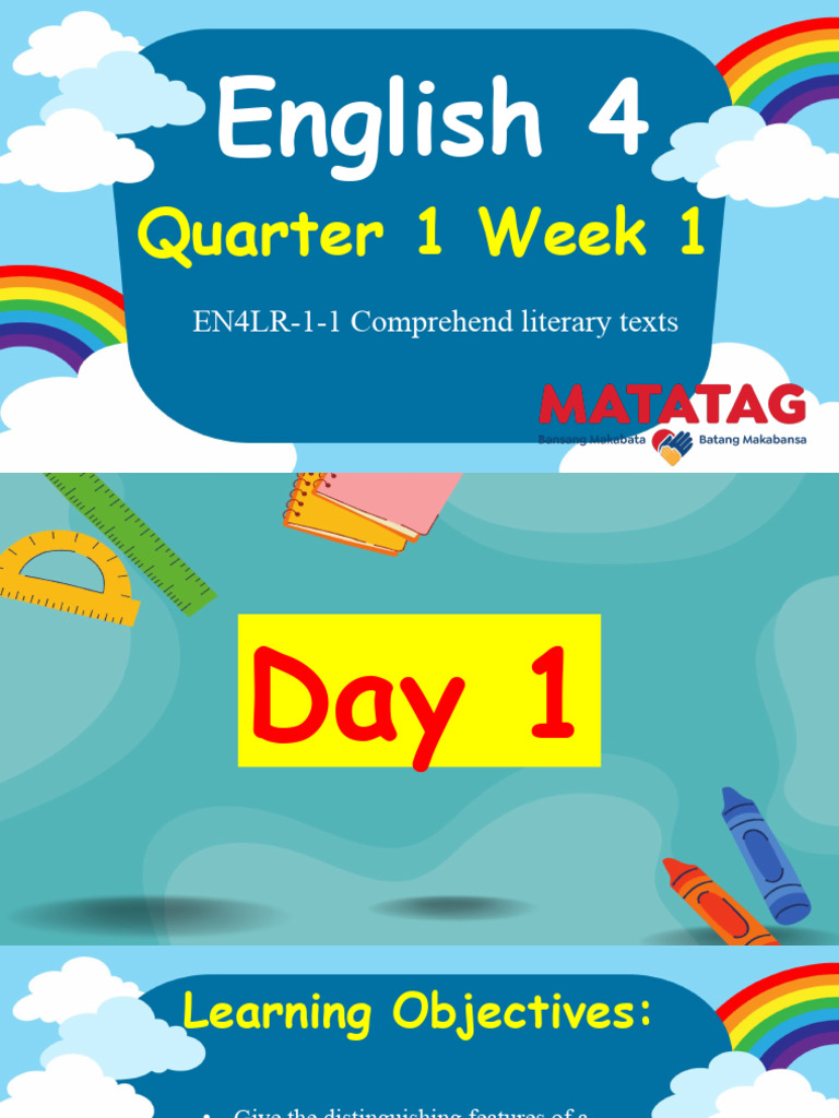 English4 Q1 Week1 PPT MATATAG | PDF | Narrative | Plot (Narrative)