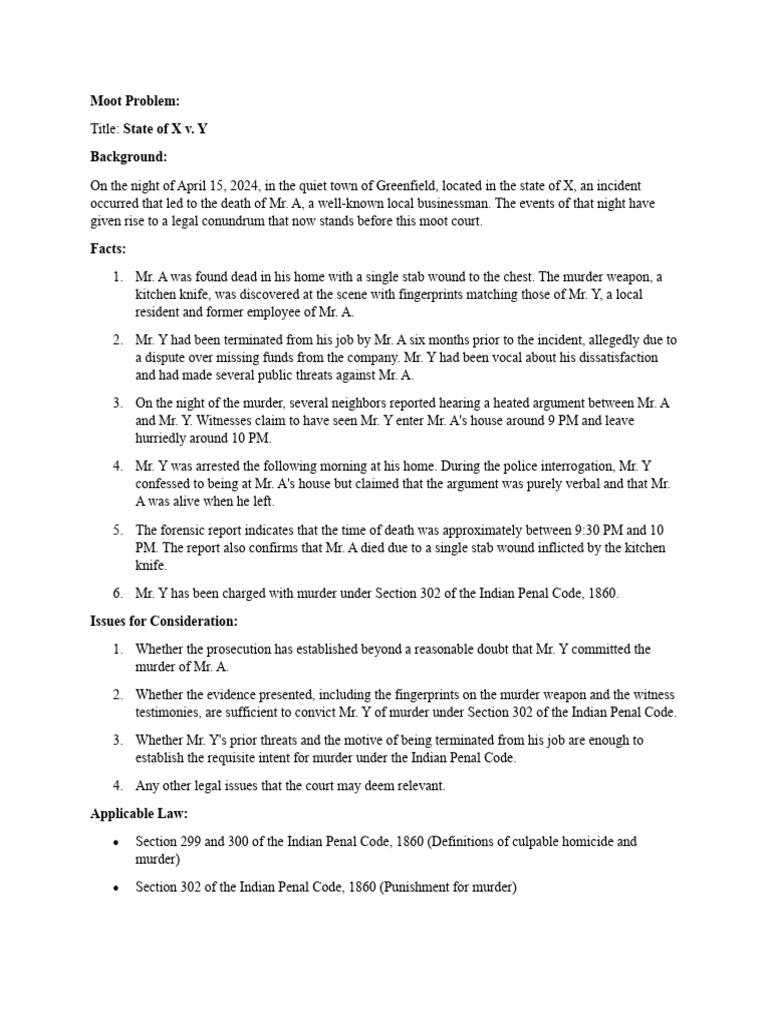 1st Moot Problem 3rd Sem | PDF | Murder | Reasonable Doubt