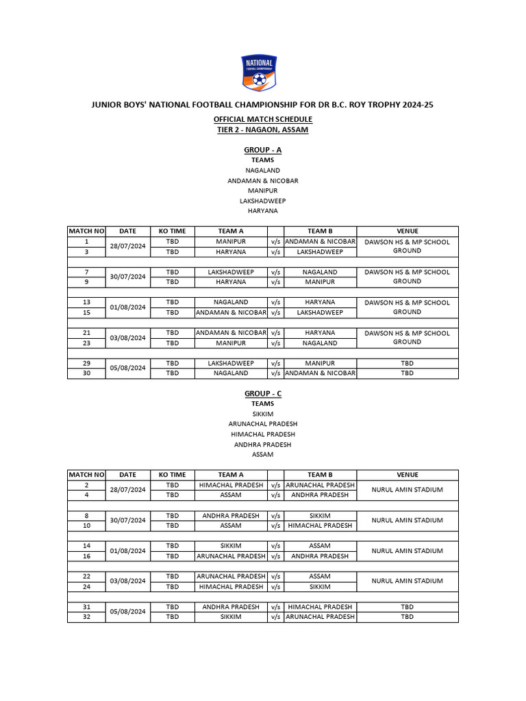 Junior Boys Tier 2 Fixture 2024-25 | PDF | Politics Of India