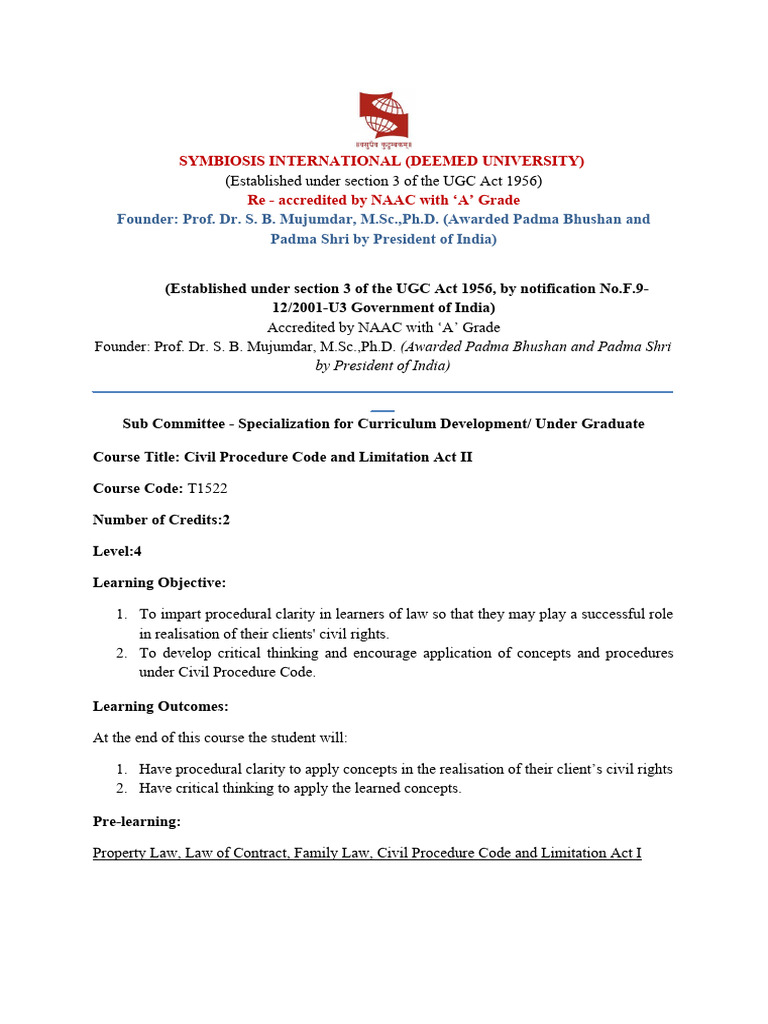 T1522-Civil Procedure Code and Limitation Act II | PDF | Lawsuit | Decree