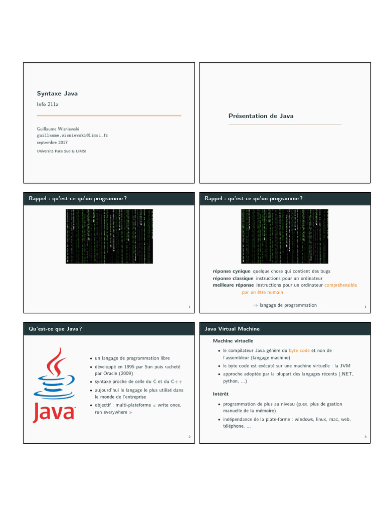 Syntaxe de base en Java | PDF | Java (Langage de programmation ...
