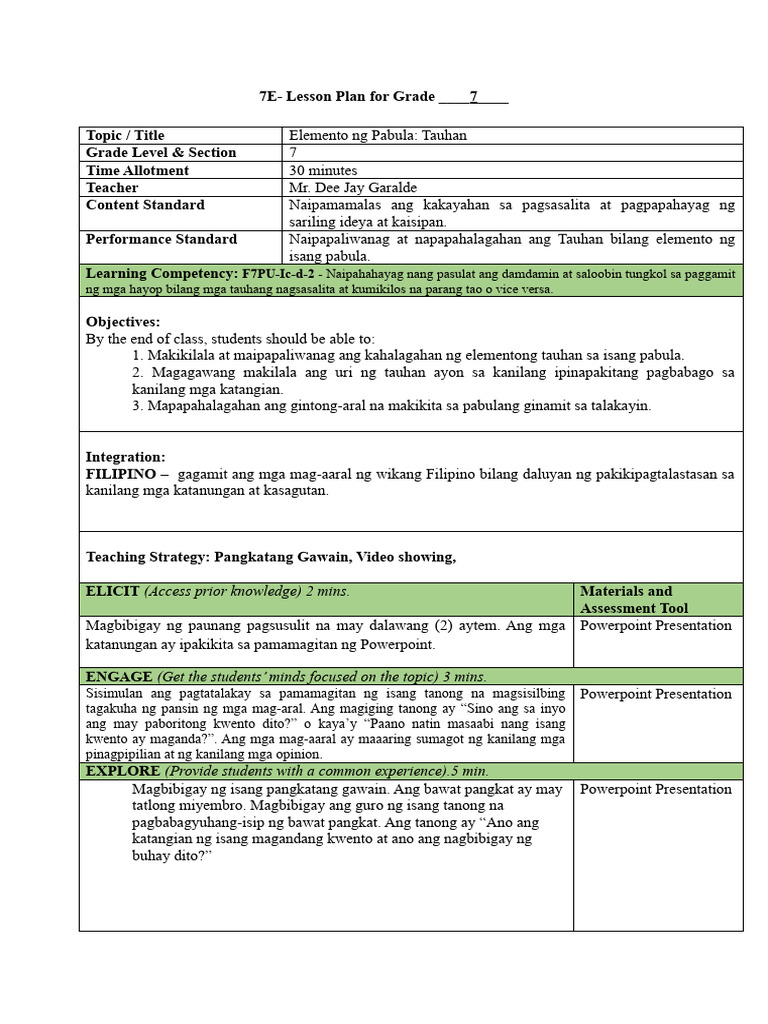 7e's Lesson Plan Educ 5 | PDF