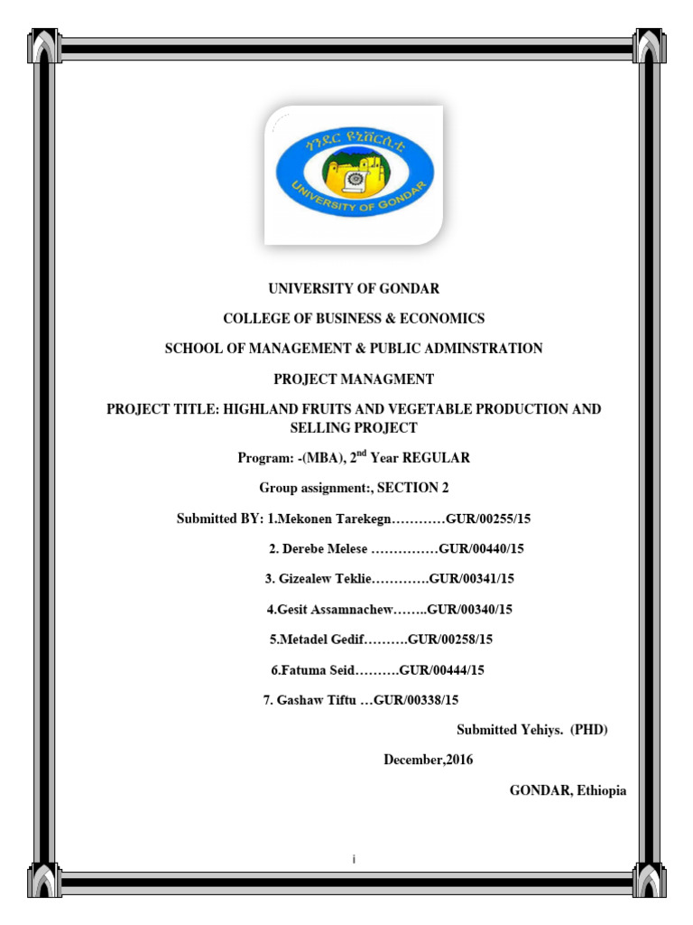Final Project Proposal of Highland Fruits and Vegetable Production ...
