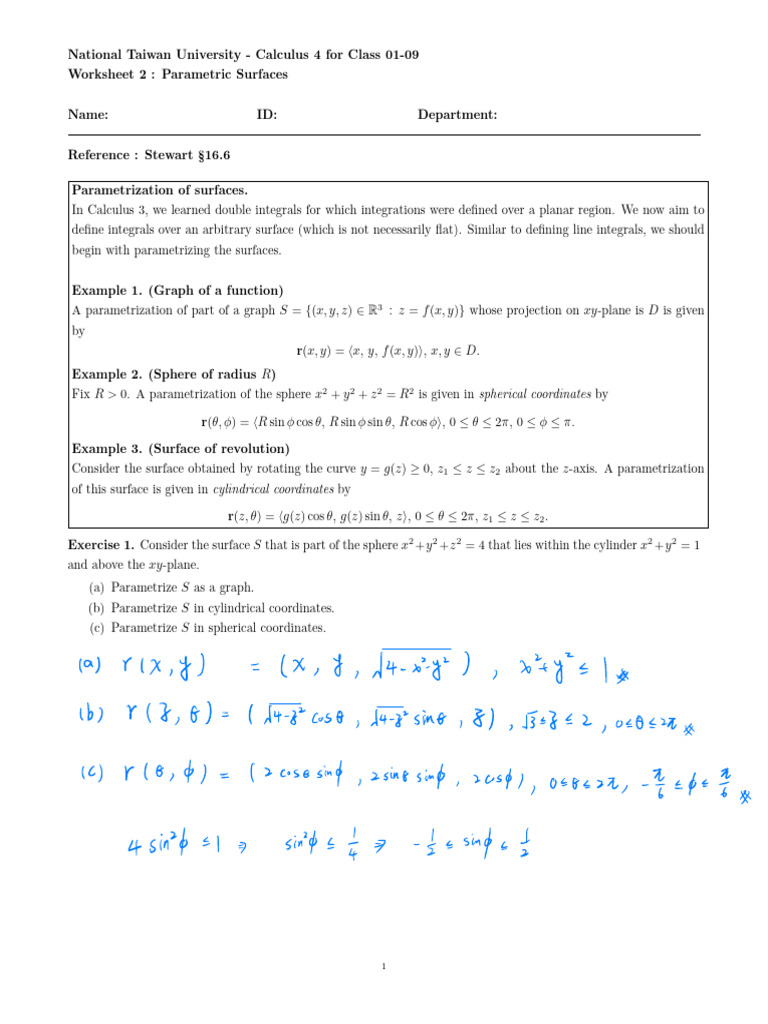 4 2 Parametric Surfaces 1 | PDF | Sphere | Mathematical Analysis