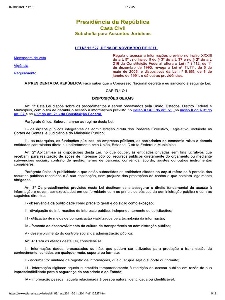 Lei Documento Com Sigilo e Confidencia | PDF