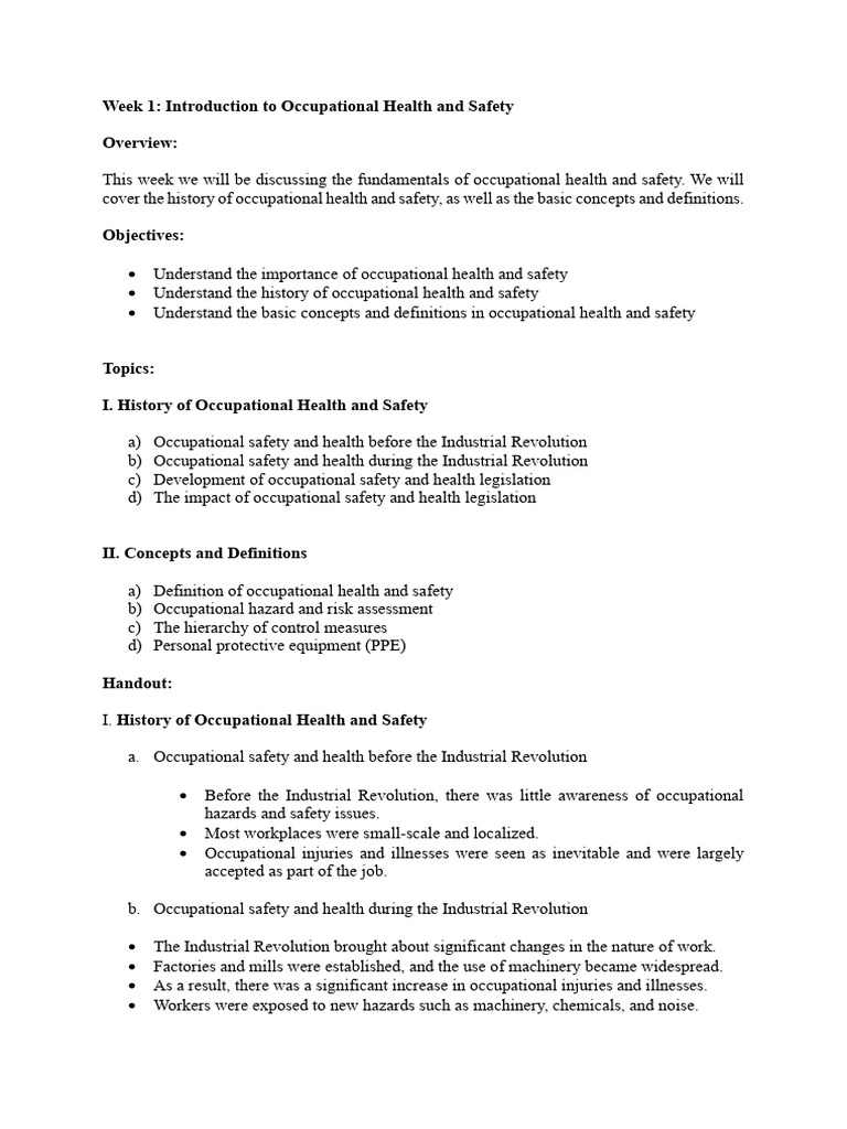Week 1 - EOH 3206 (Industrial Safety and Emergency Response) Notes 2023 ...