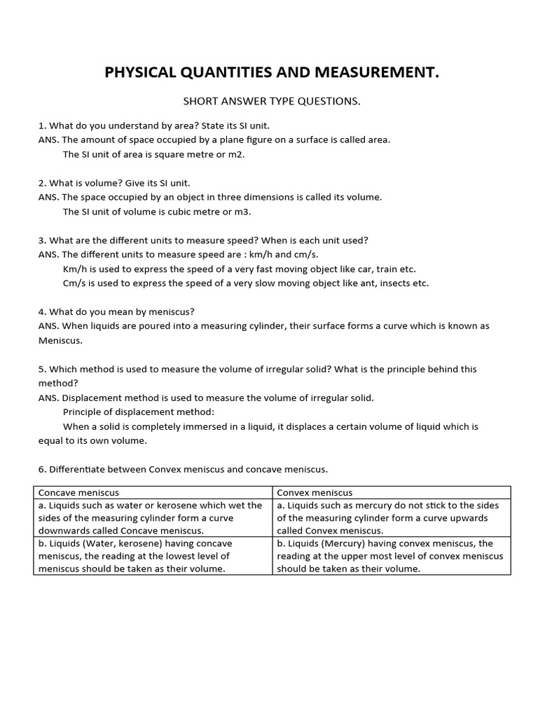 PHYSICAL QUANTITIES AND MEASUREMENT | PDF | Volume | Density