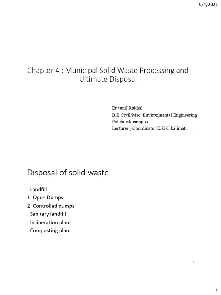chapter 4 Municipal Solid Waste Processing and Ultimate Disposal | PDF ...