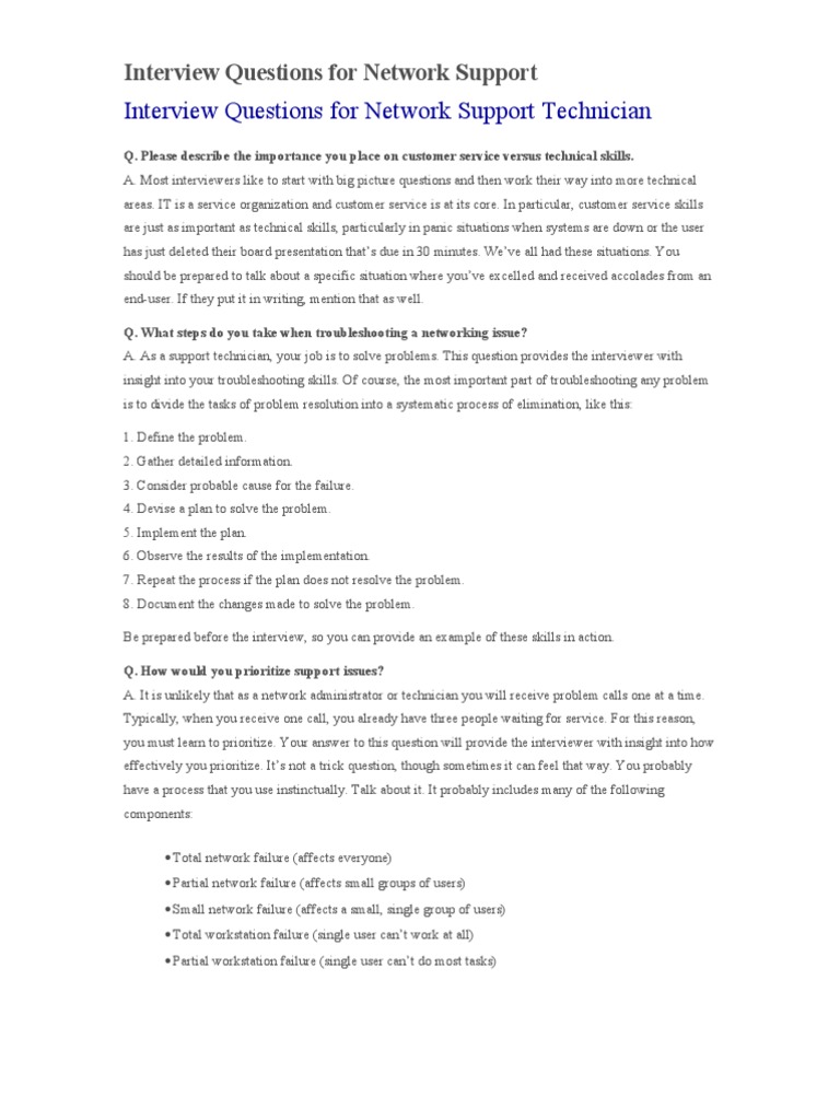 Interview Questions For Network Support | PDF | Network Topology ...